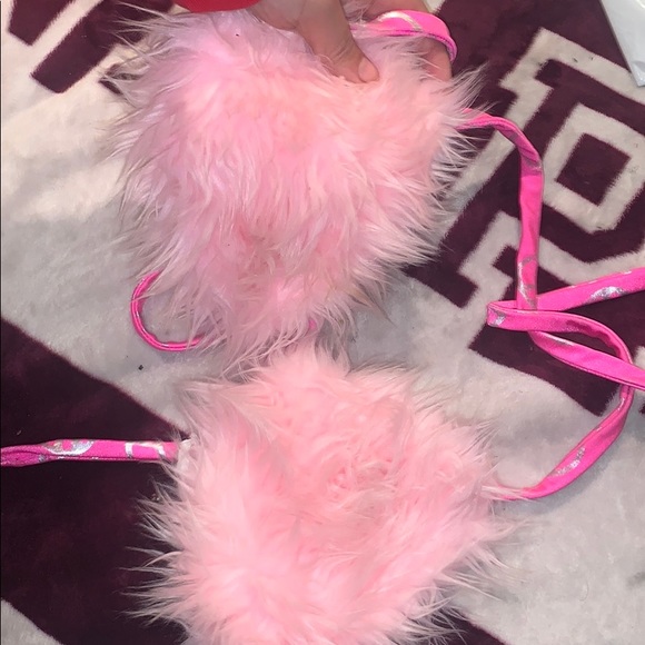 Tops | Pink Furry Bratop | Poshmark